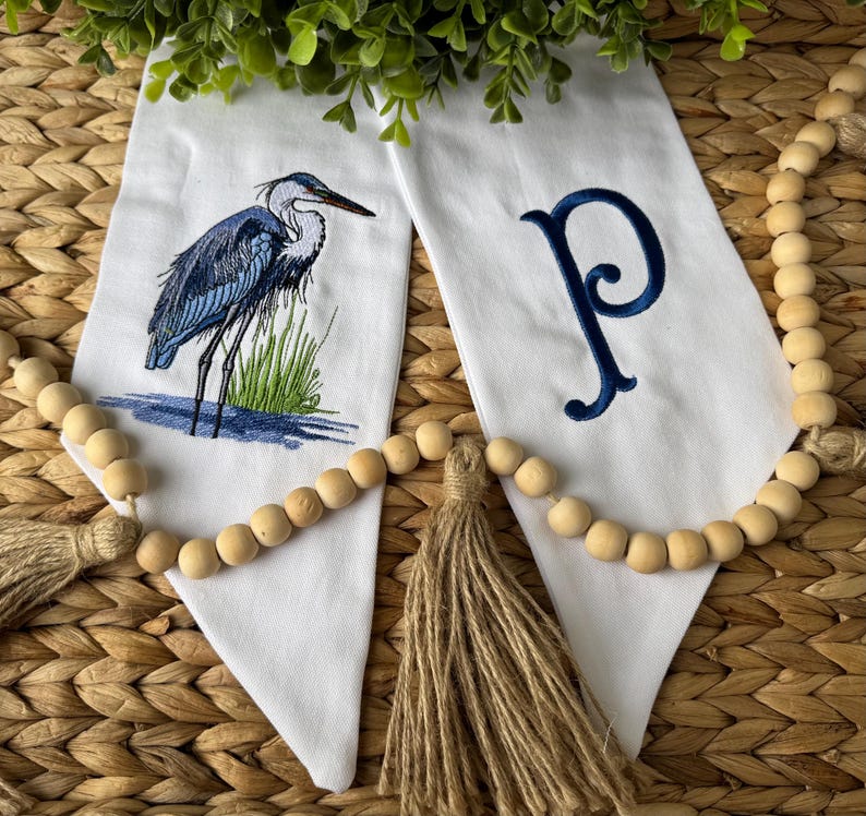 Monogrammed Blue Heron Wreath Sash: Embroidered Beach House Decor - Etsy