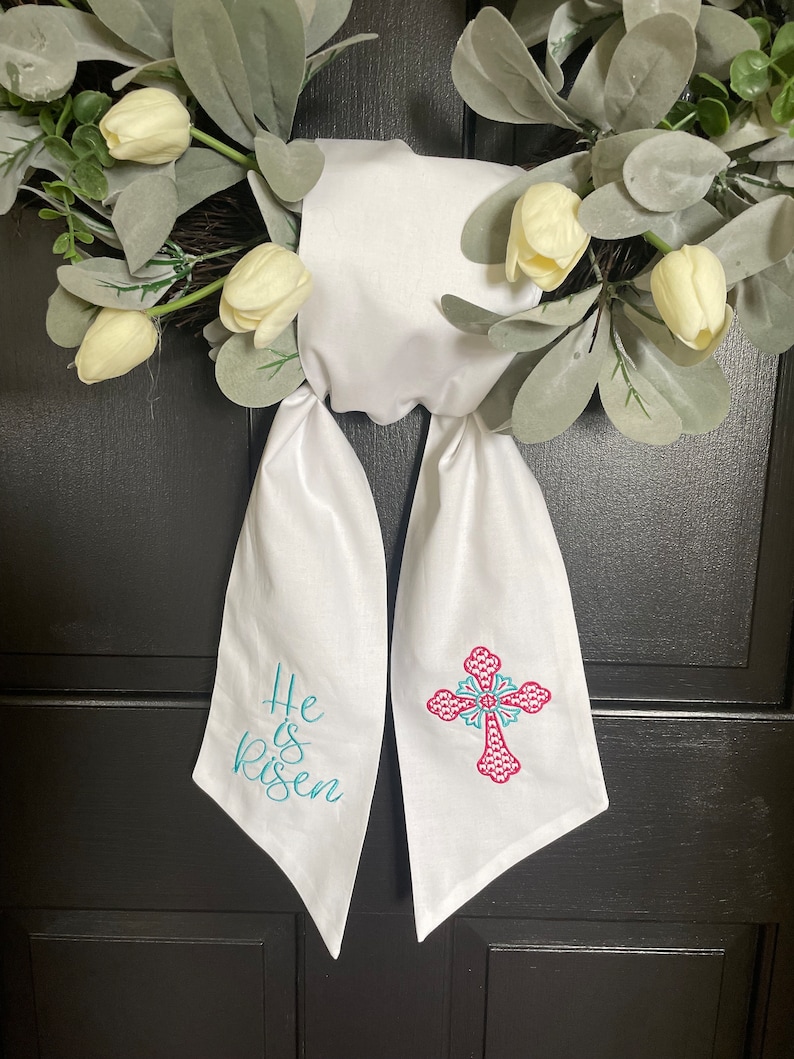 Cross He is Risen Wreath Sash Front Door Decor, Easter Door Decor ...
