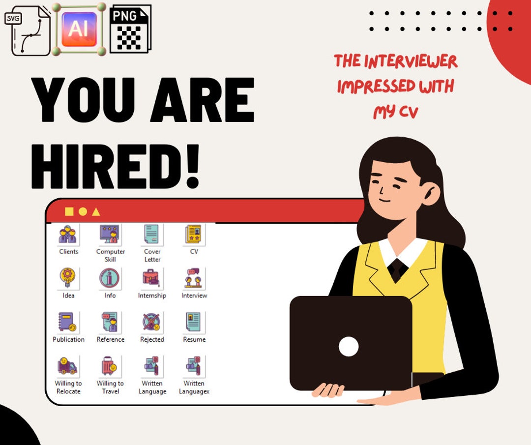 Modern Resume Icons Pack, CV Clip Art, Curriculum Vitae Icons, Icon Set ...