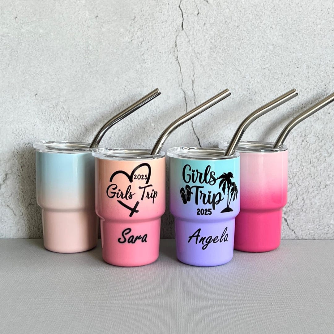 Girls Trip Shot Glass With Straw and Lid - Personalized Mini Tumbler ...