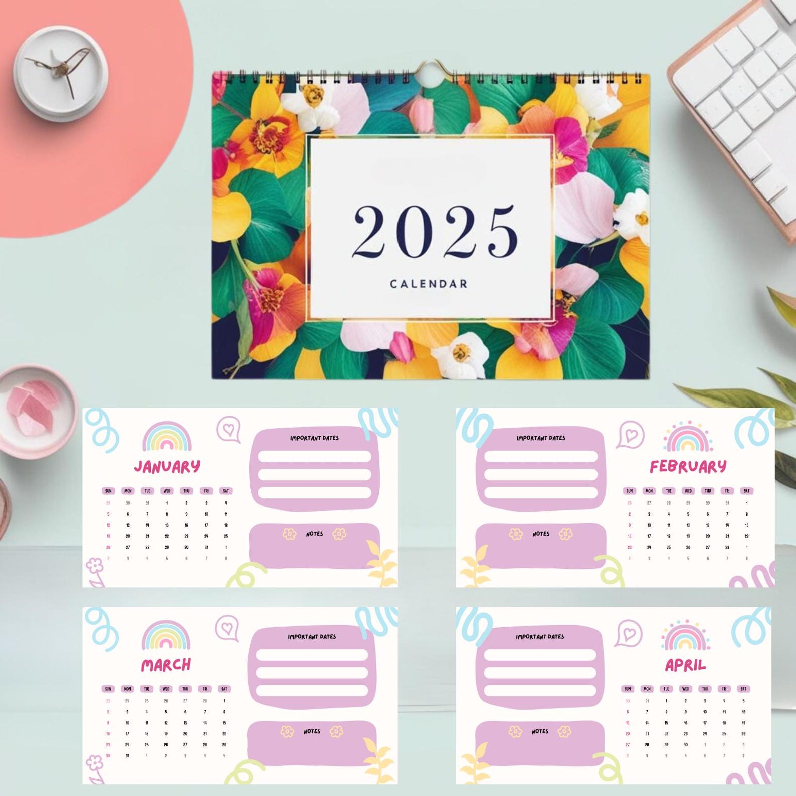2025 Minimalist Printable Calendar With Side Notes Yearly Planner Year ...