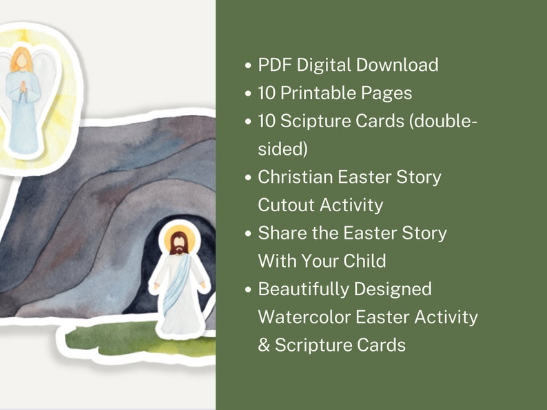 Christian Easter Activity & Scripture Cards, Kids Resurrection Story ...