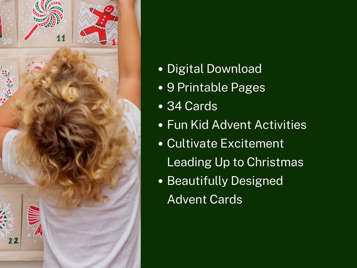 Printable Advent Calendar Cards for Canvas Wall Hanging, Kid Christmas ...