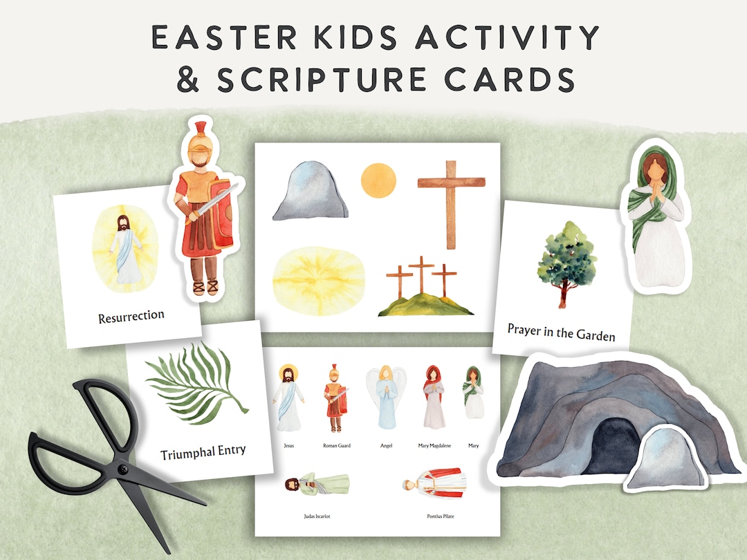 Christian Easter Activity & Scripture Cards, Kids Resurrection Story ...