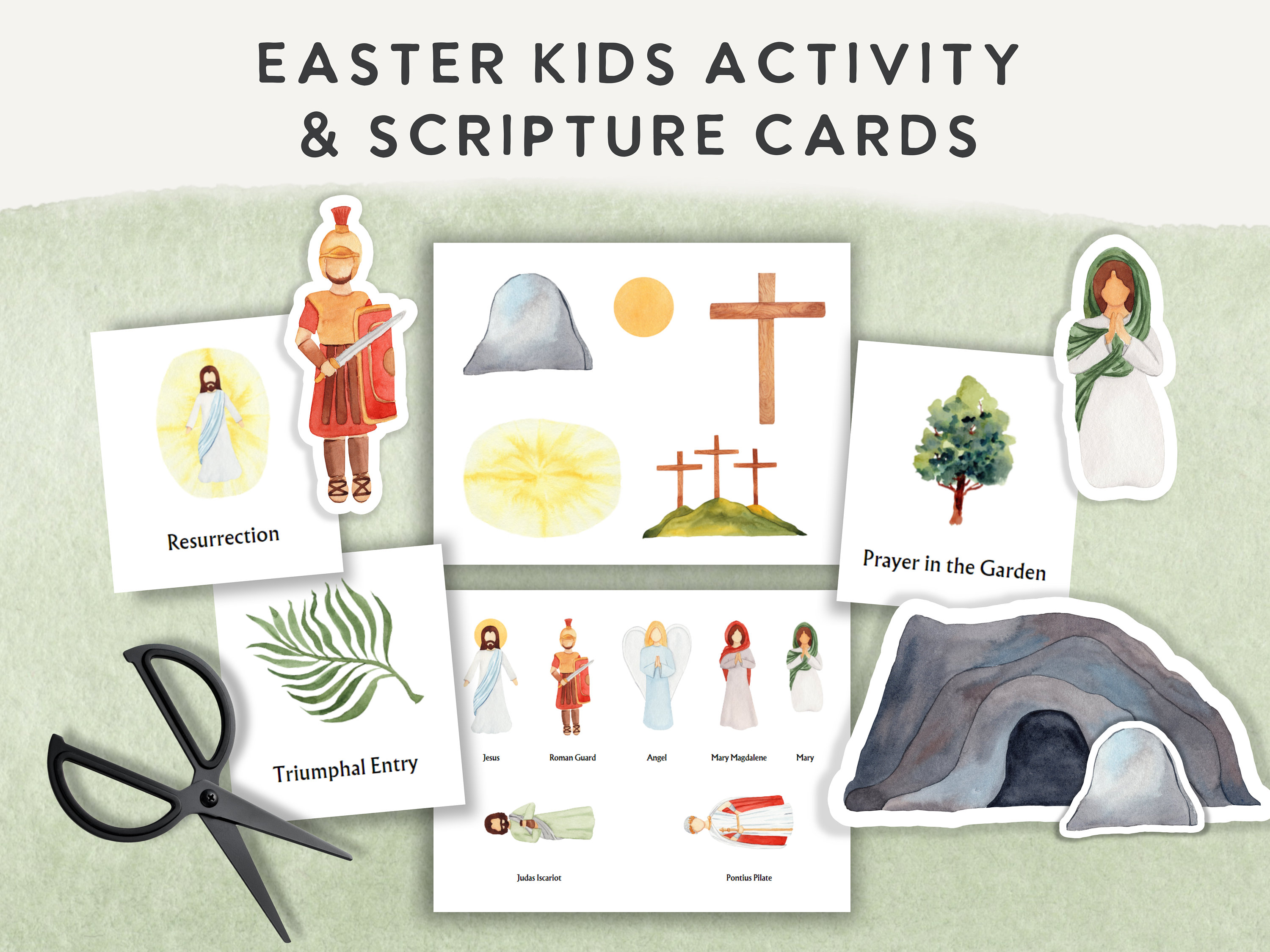 Christian Easter Activity & Scripture Cards, Kids Resurrection Story ...