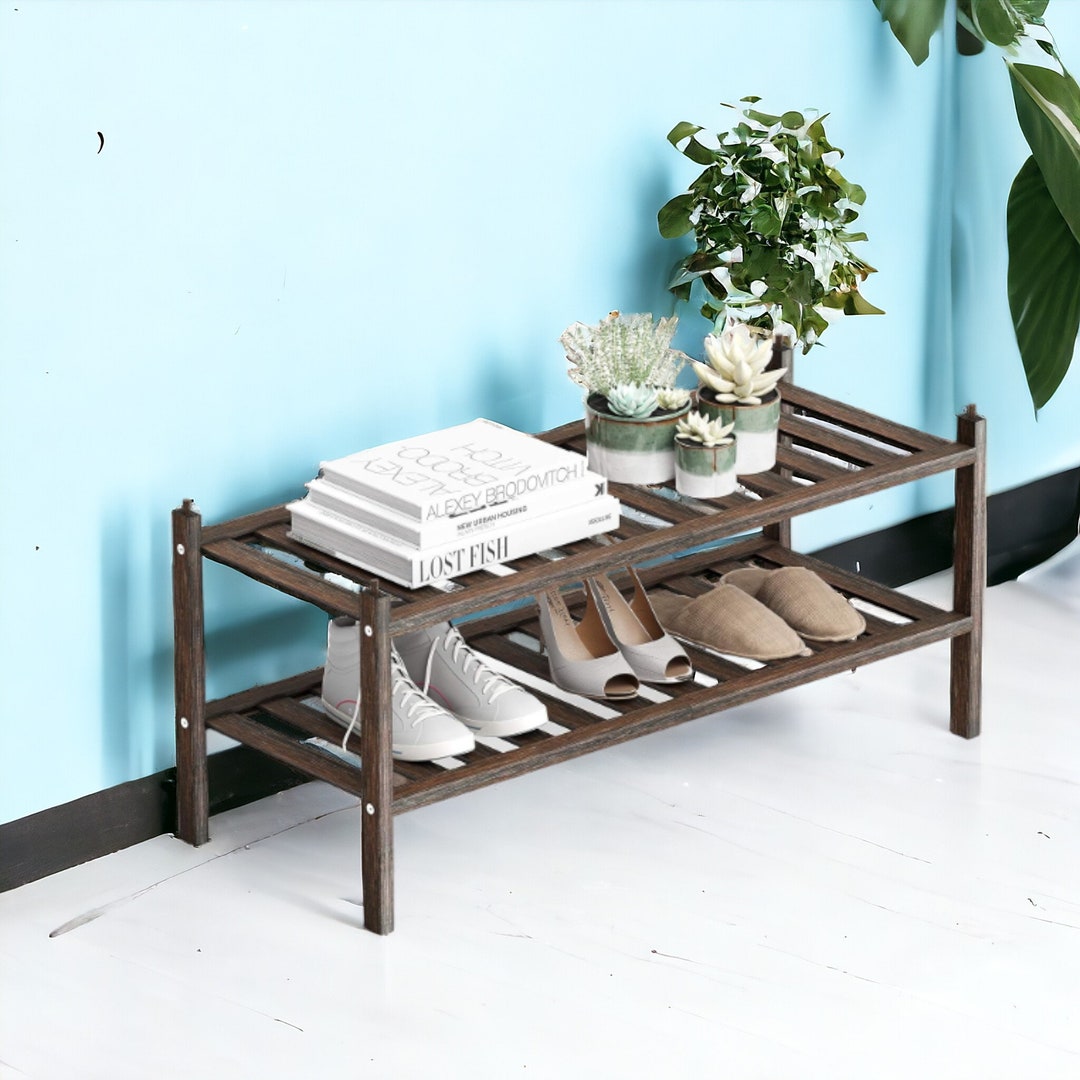 Bamboo Shoe Rack Stackable Shoe Shelf Storage Organizer for Entryway ...
