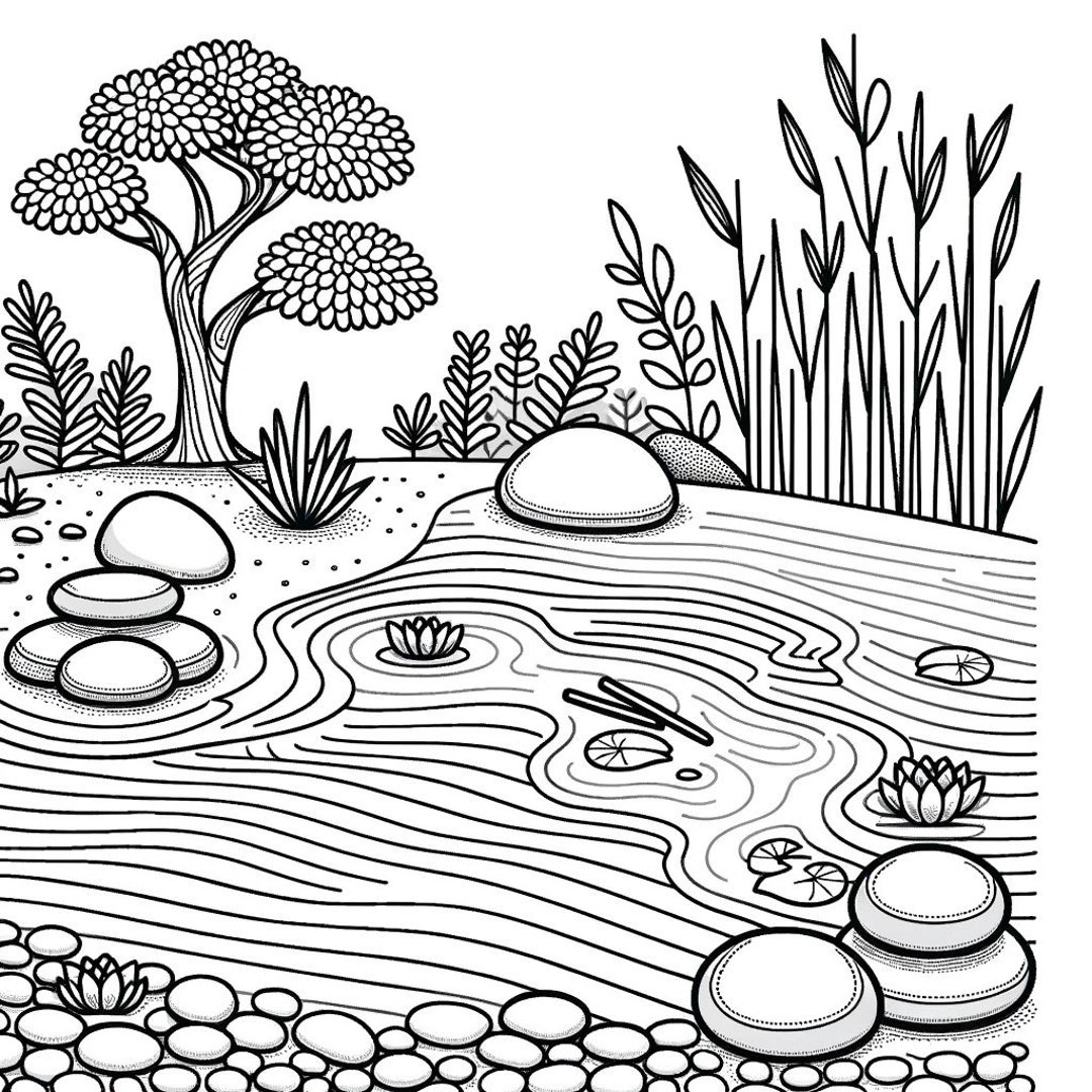 Printable Coloring Page, Tranquil Zen Garden Mindfulness Coloring Page ...