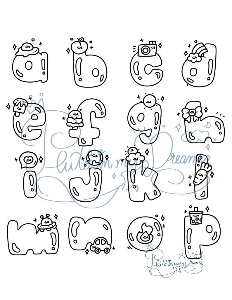 Alphabet and Number Clipart Outline for Kids Coloring Page Hand Drawn ...