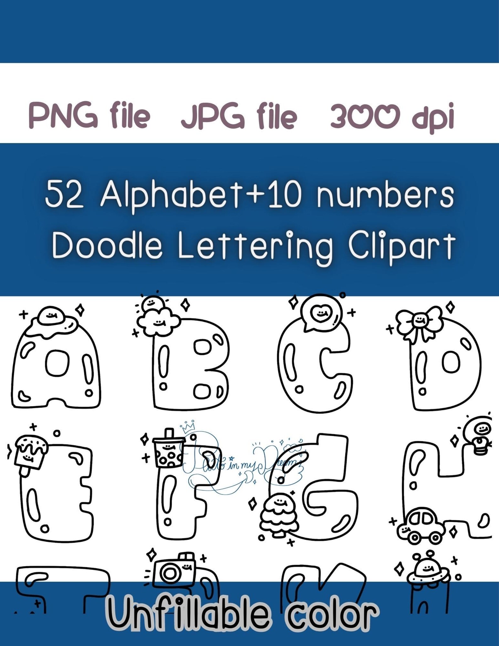 Alphabet and Number Clipart Outline for Kids Coloring Page Hand Drawn ...