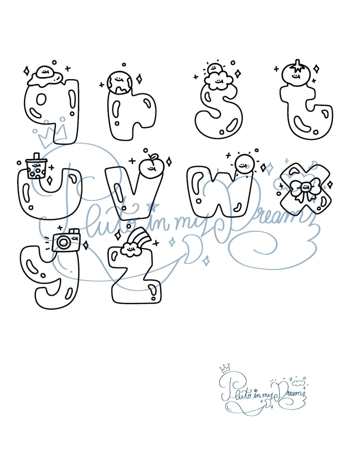 Alphabet and Number Clipart Outline for Kids Coloring Page Hand Drawn ...
