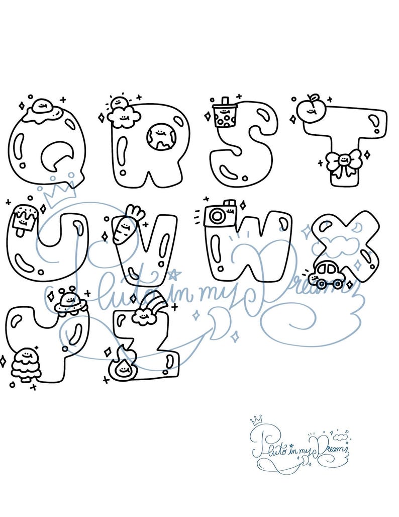 Alphabet and Number Clipart Outline for Kids Coloring Page Hand Drawn ...