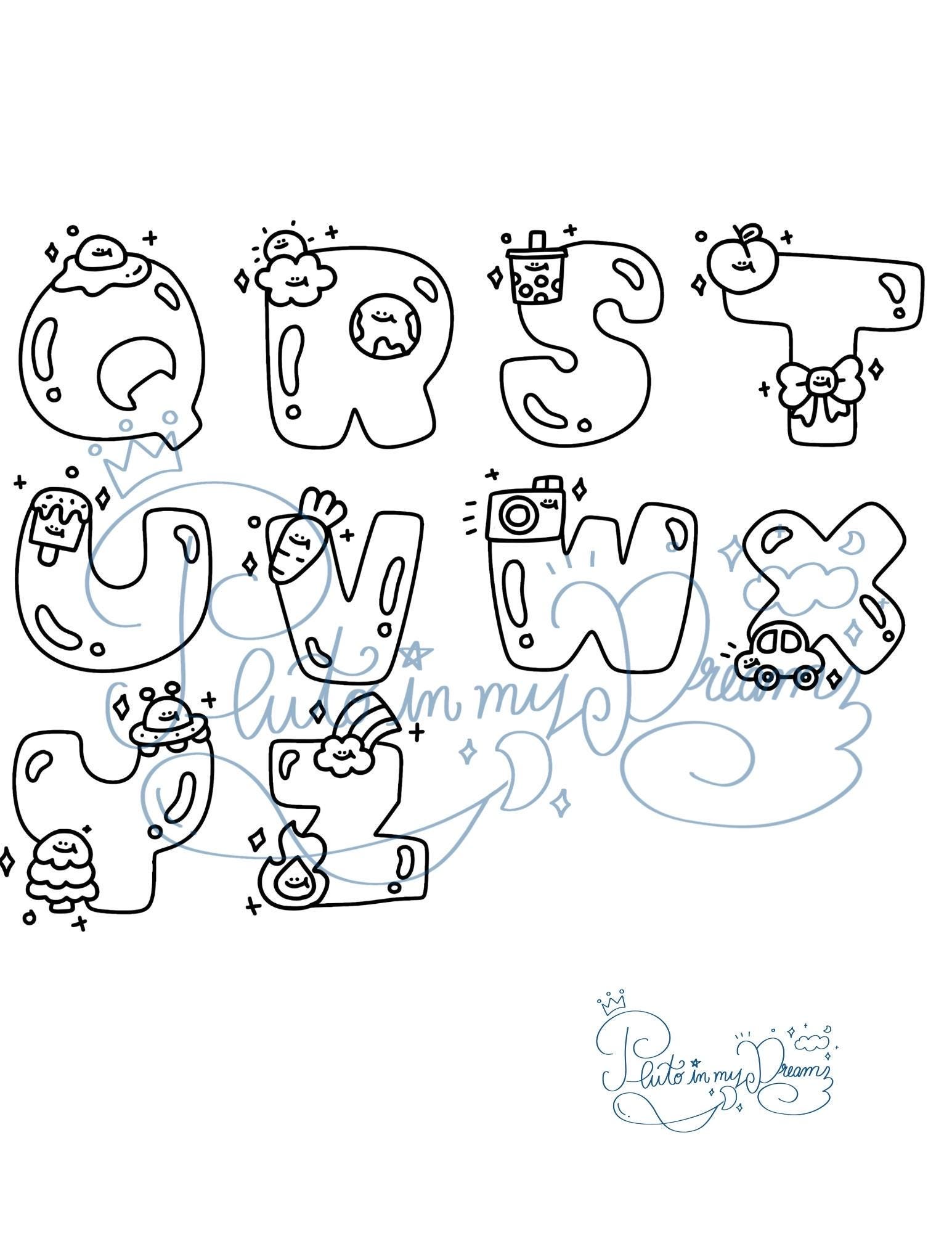 Alphabet and Number Clipart Outline for Kids Coloring Page Hand Drawn ...