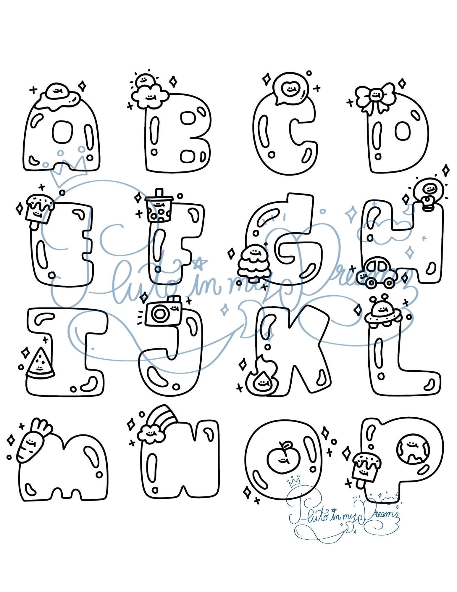 Alphabet and Number Clipart Outline for Kids Coloring Page Hand Drawn ...