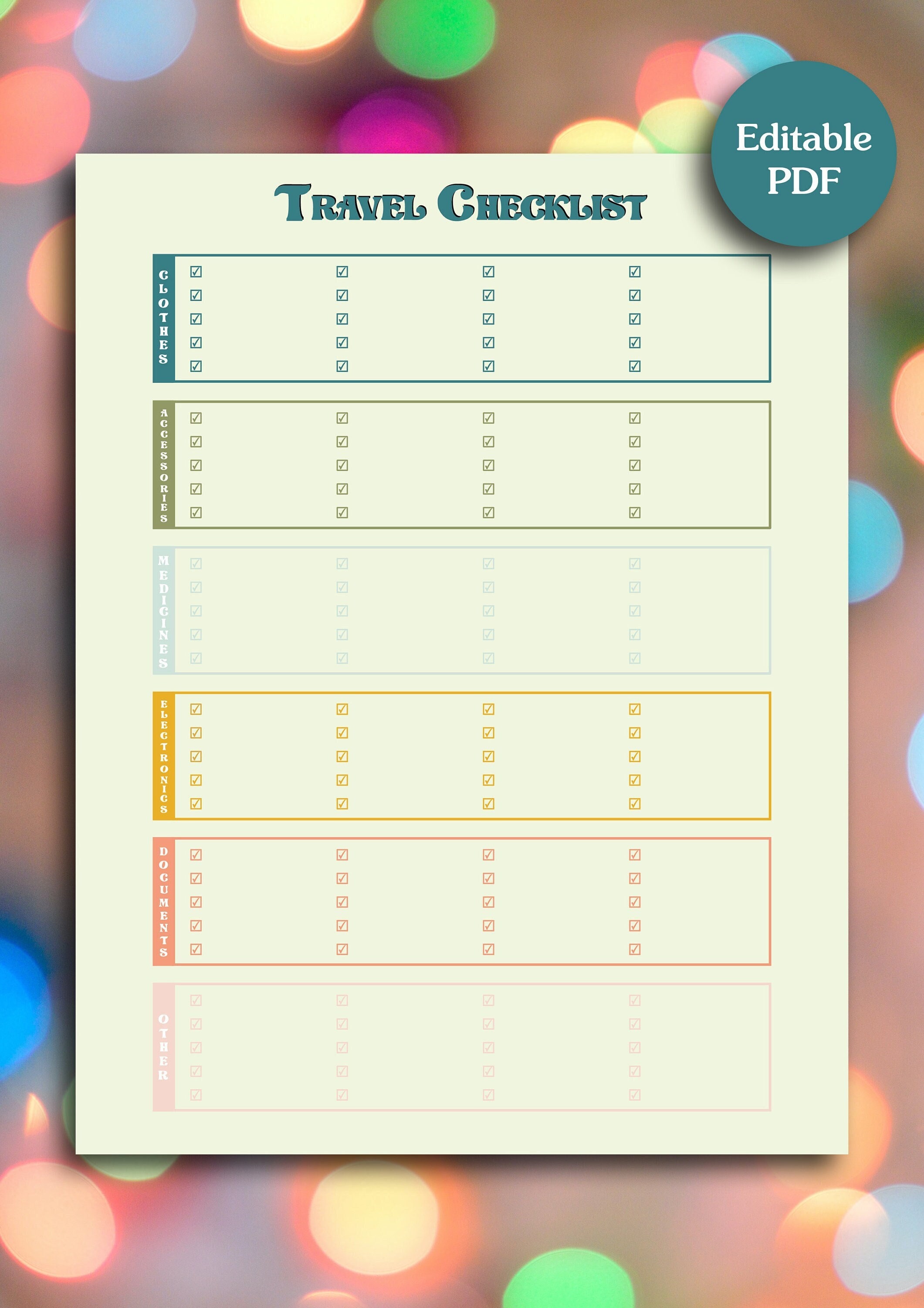 Printable Checklist, Editable Travel Checklist, Packing Checklist ...
