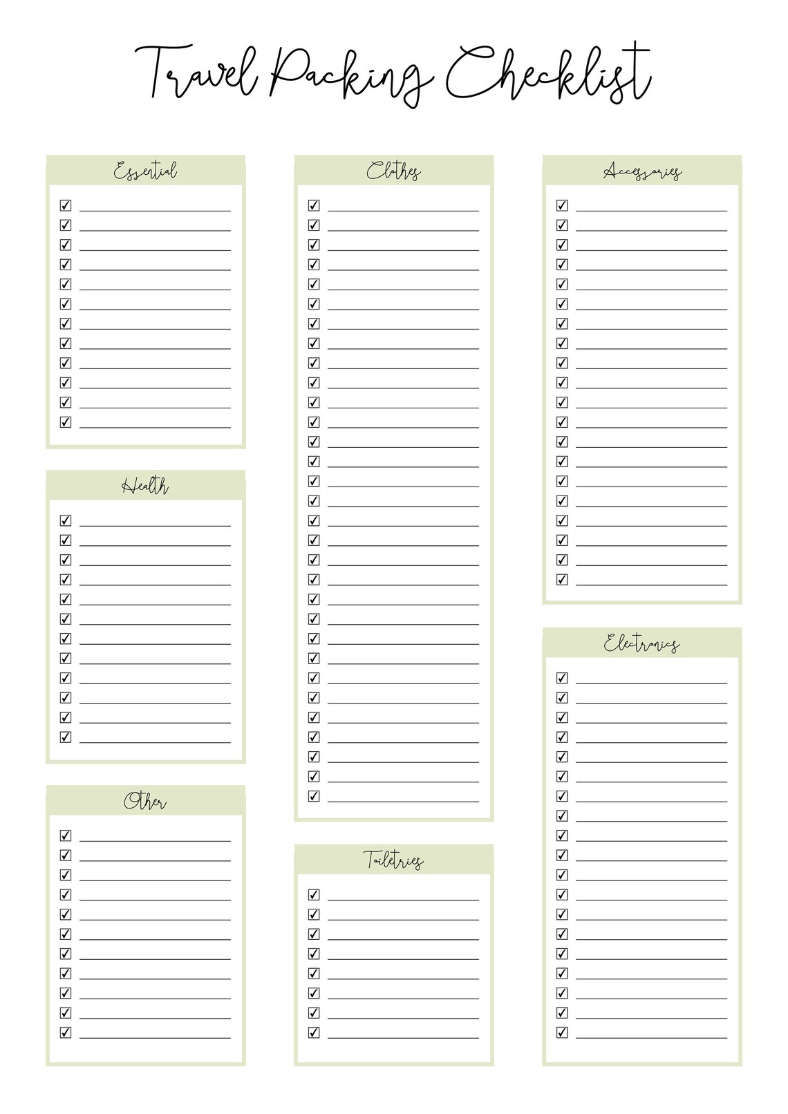Printable Checklist, Editable Travel Checklist, Vacation Packing List ...