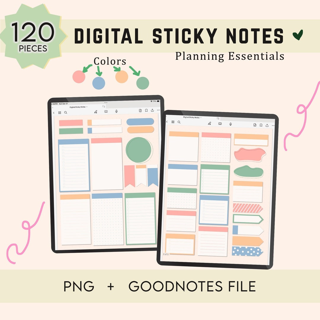 Pastel Digital Sticky Notes Pack, Functional Stickies, Digital Planner ...
