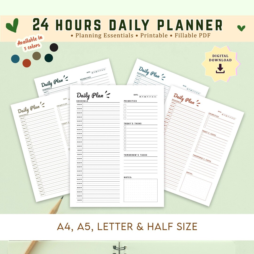 24 Hour Daily Planner Printable, Hourly Planner, Time Blocking PDF ...