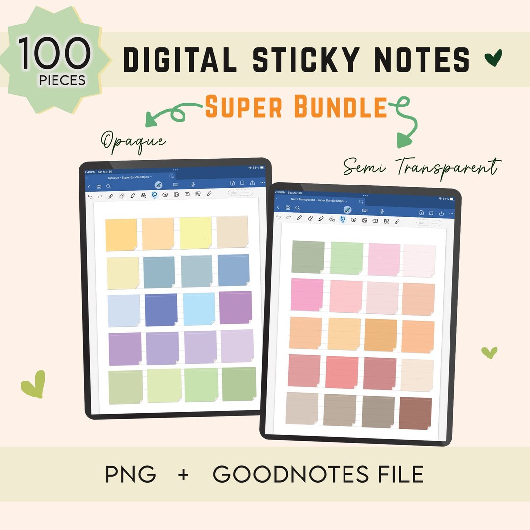 Sticky Notes PNG Bundle, Semi Transparent, Opaque, iPad Android ...