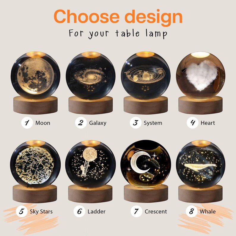 Night Light Table Lamp Unique Cosmic Room Decor Glass Ball Moon Lamp ...