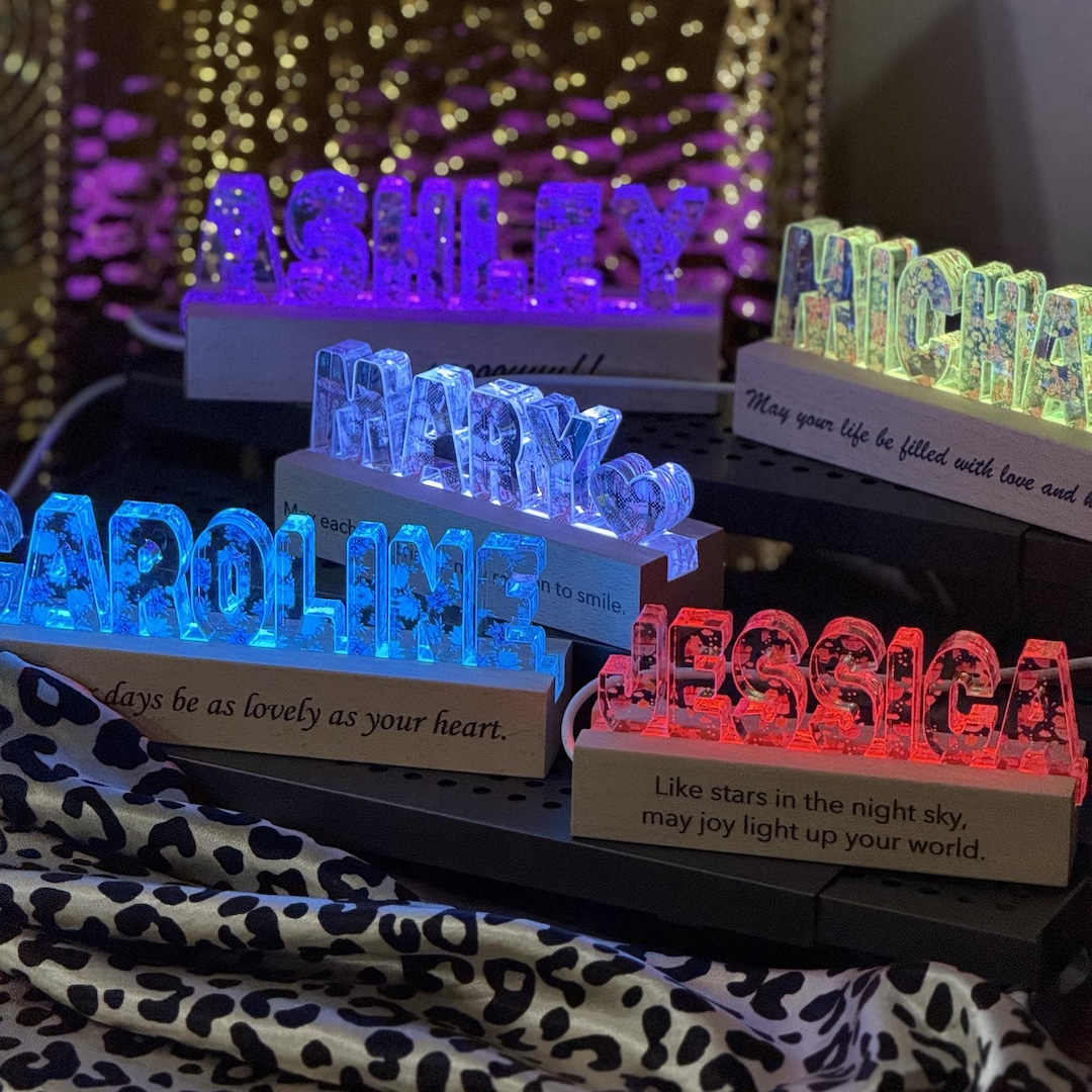 Custom Desk Name Plate LED Light Personalized Acrylic Block Name Sign ...