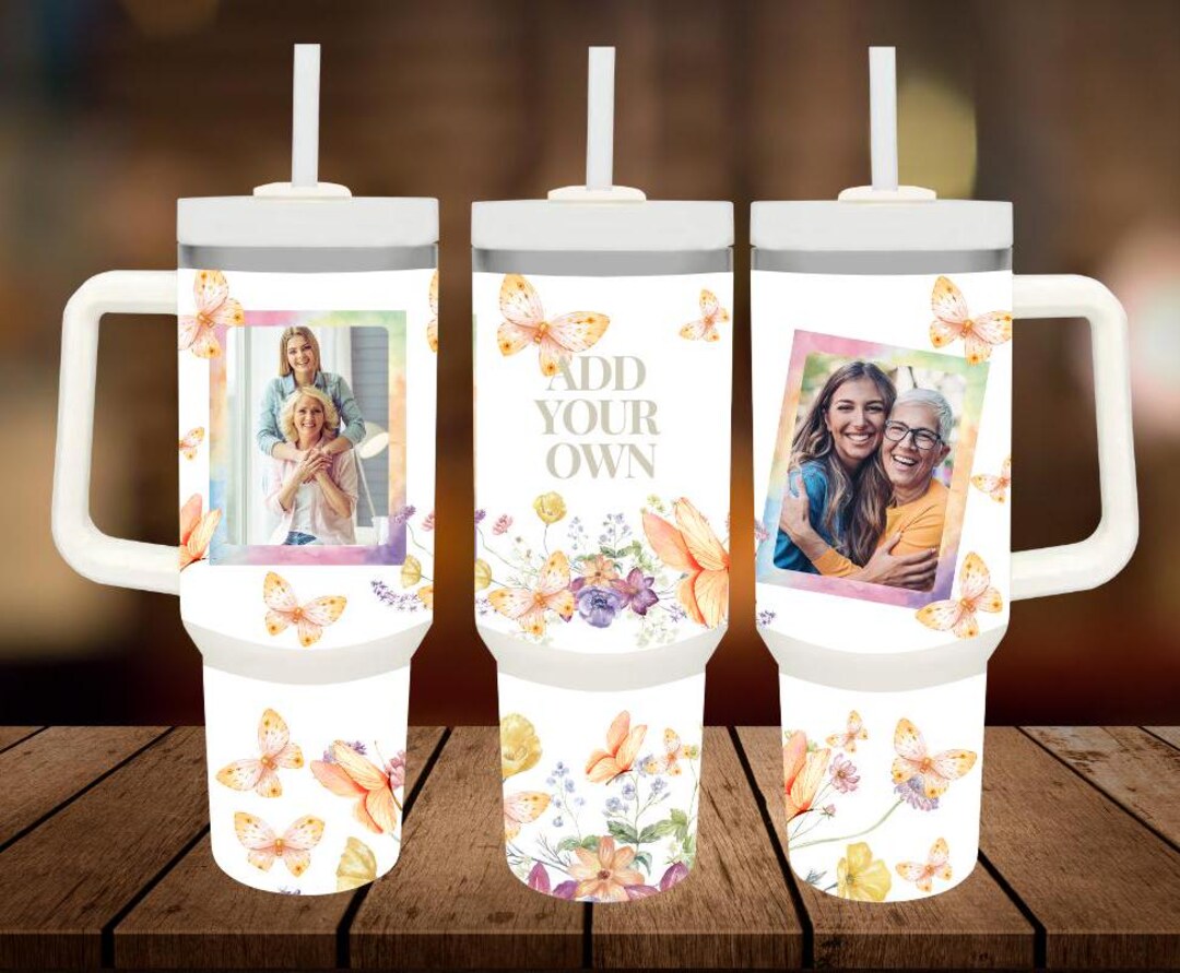 Floral Butterfly Photo Tumbler Wrap: Add Your Own Text (digital ...