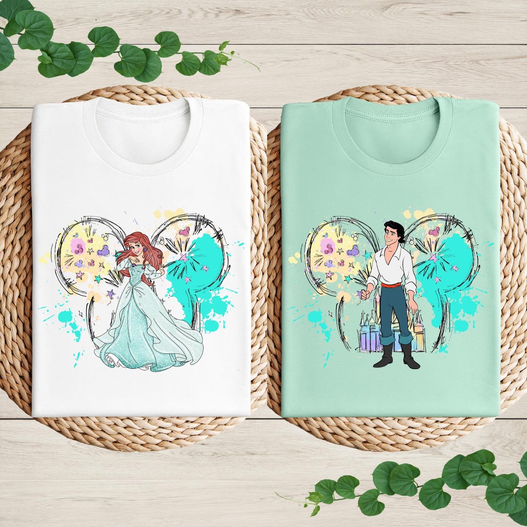 Ariel and Prince Eric Shirt, Disney Princess Couple Shirt, Watercolor ...