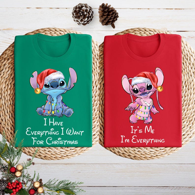 Stitch & Angel Christmas Couple Shirts, Matching Holiday Tees, Xmas ...