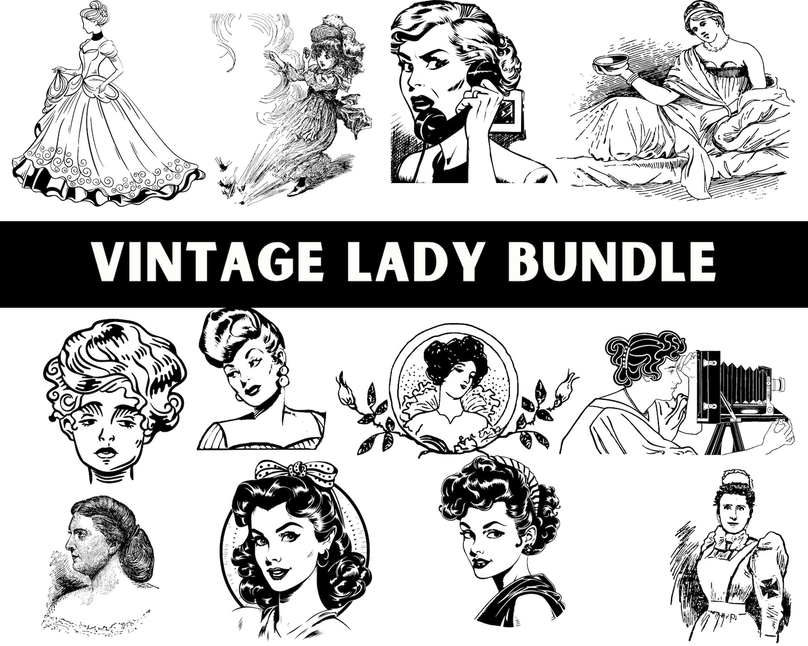 Vintage Lady Svg, Art Deco Woman Svg, Vintage Retro Design, Gatsby Gils ...