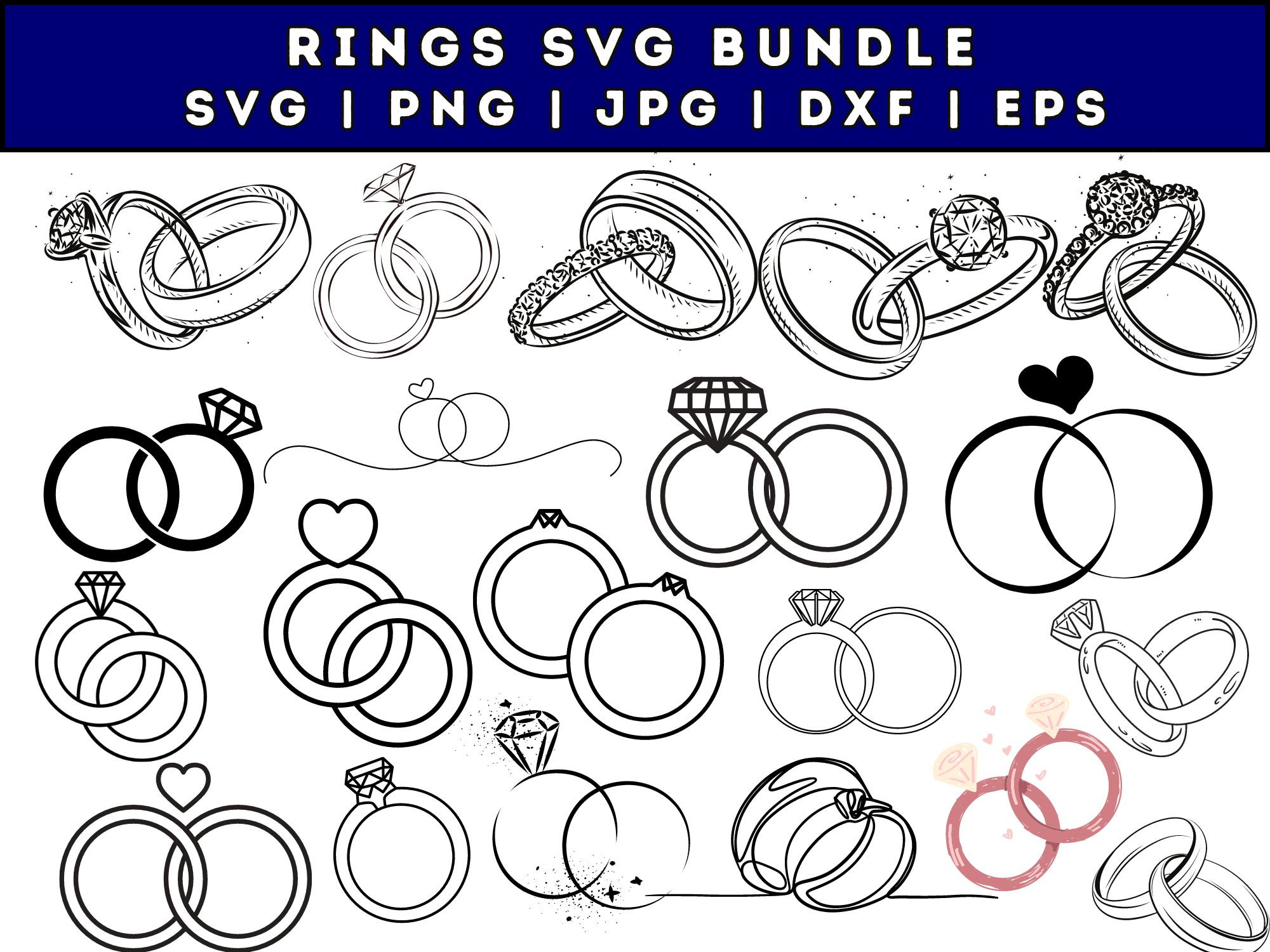 Marriage Rings Svg Bundle, Ring Svg, Wedding Svg, Clipart, Silhouette ...