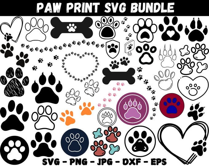 Paw Print Svg Png Bundle, Dog Paw Svg, Paw Heart Svg, Dog Mom Svg, Dog ...