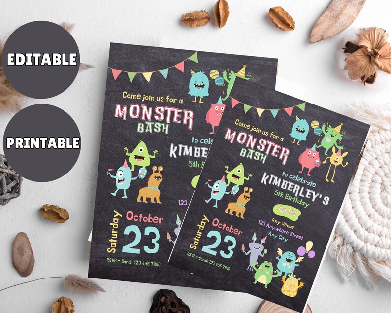 Monster Theme Birthday Party Invitations- Kids Birthday Invitations ...