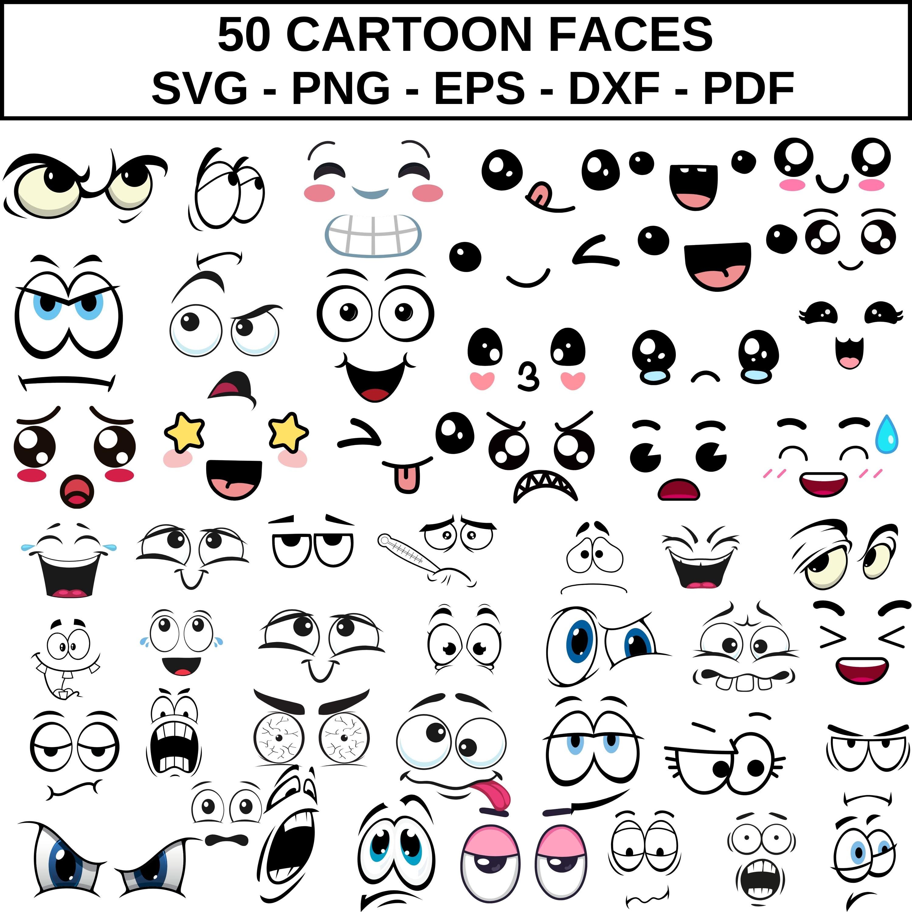 Cartoon Emotion Faces SVG Bundle, Kawaii Face SVG, Cute Funny Face SVG ...