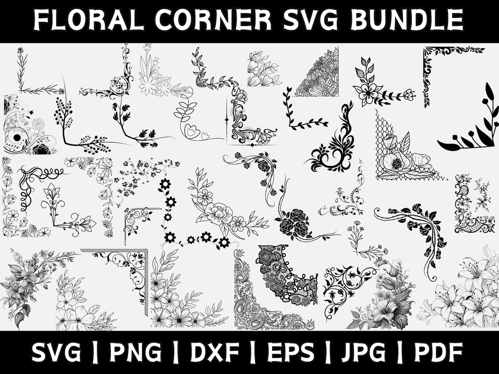 Corner Svg Bundle, Corner Svg, Floral Corner Svg Files, Decorative Page ...
