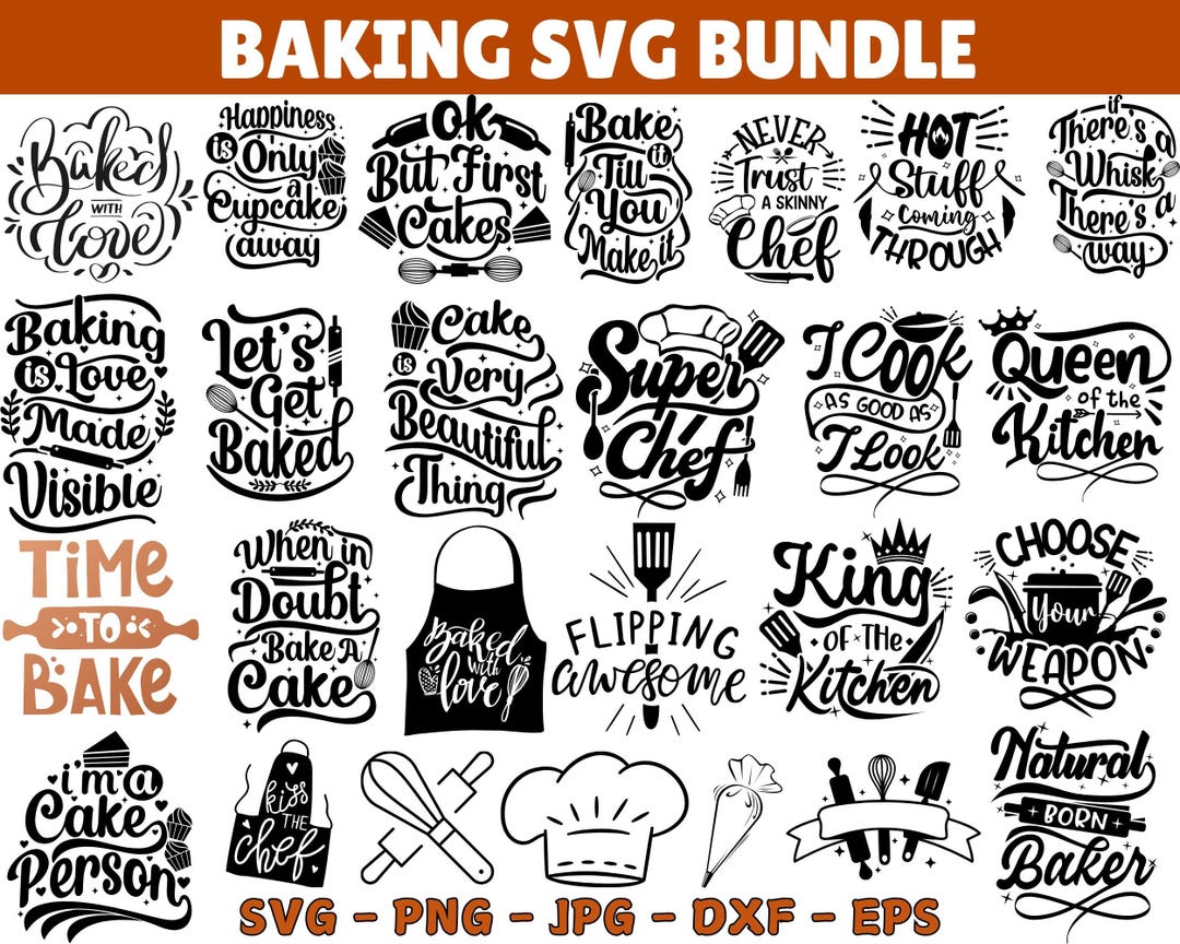Baking SVG Bundle | Baker SVG, Bakery Bundle Svg, Kitchen Svg, Apron ...