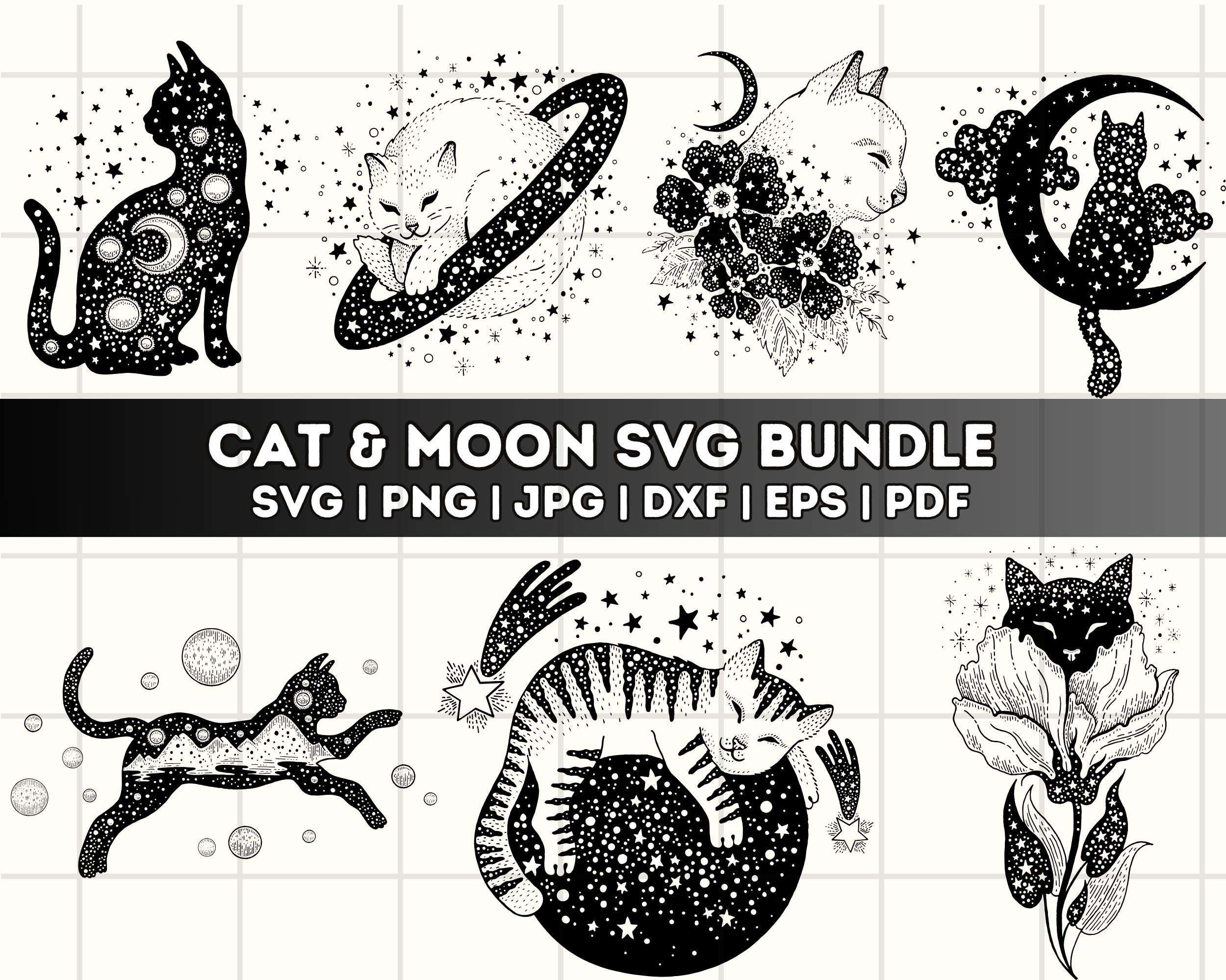 Cat and Moon Phases SVG, Cat Silhouette Svg, Cat Moon Svg, Cat Clipart ...