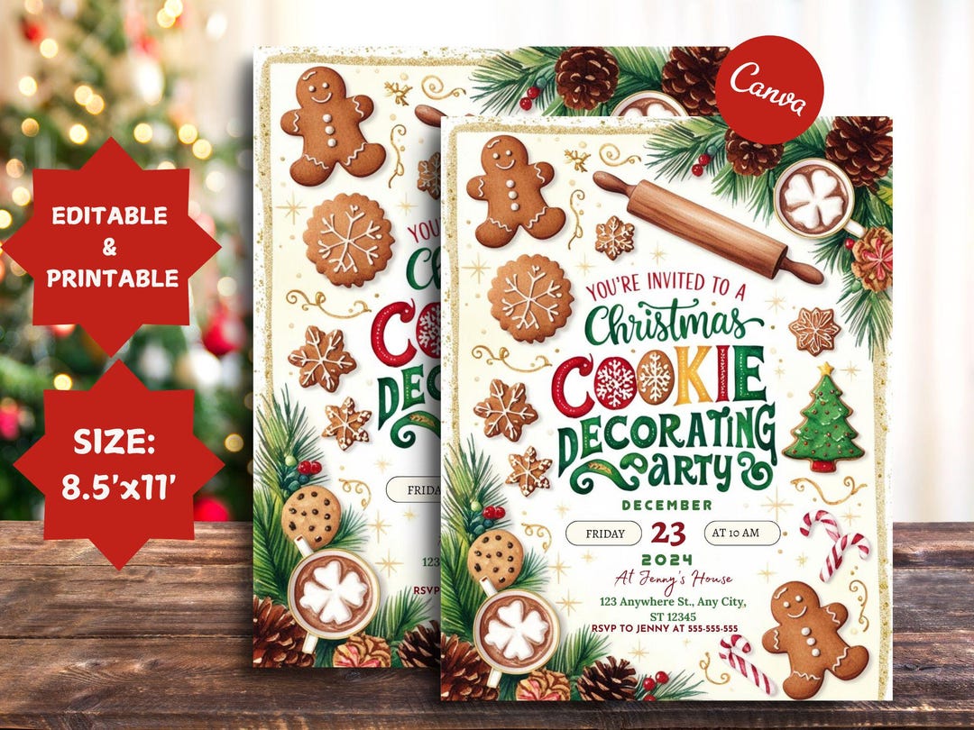 Christmas Cookie Decorating Party Invitation: Editable Canva Template ...