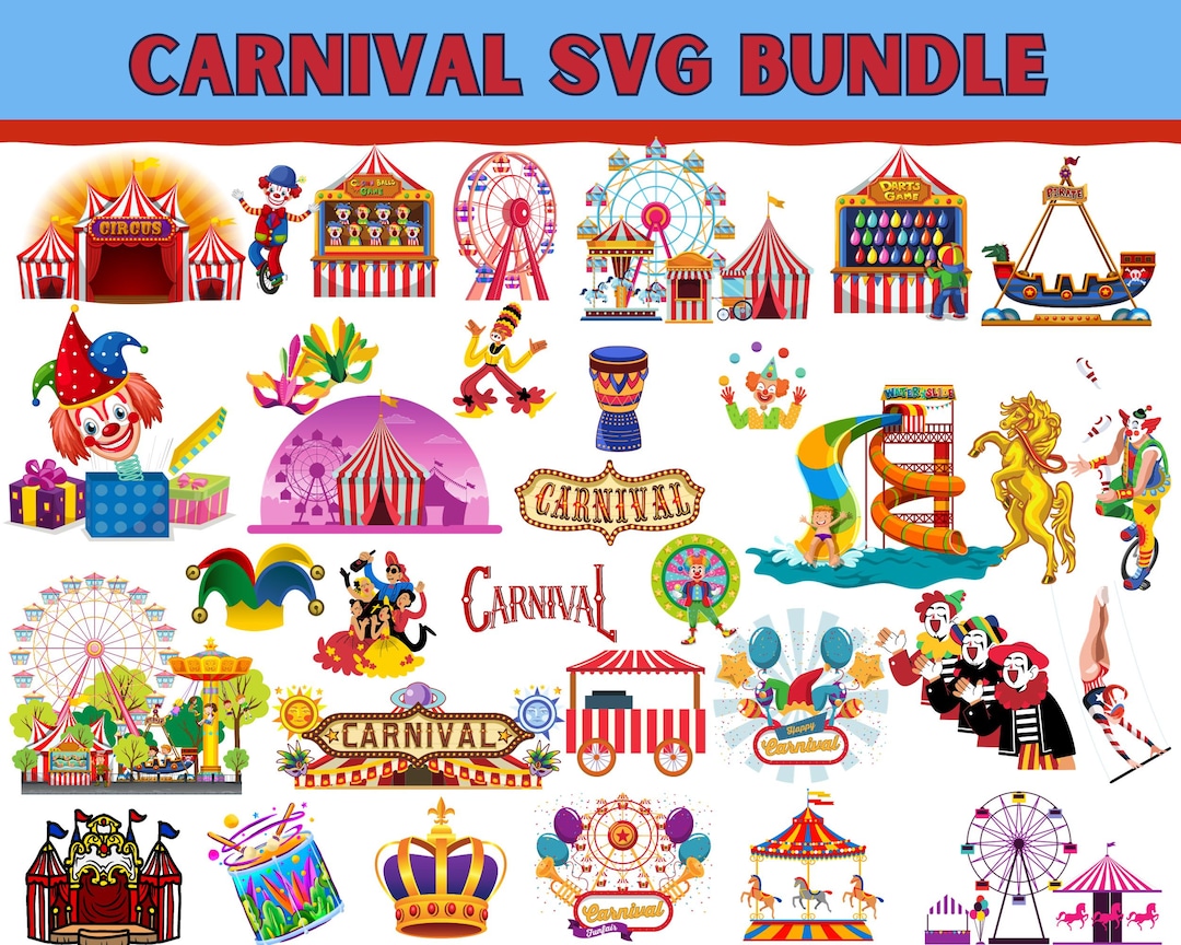 Mega Carnival SVG Bundle: Circus Clowns, Tents, Rides (digital Download ...