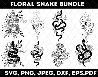 Floral Snake Svg Bundle, Celestial Snake Svg, Snake With Flowers Svg ...