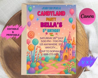 Editable Candy Land Birthday Invitation: Printable Canva Template - Etsy