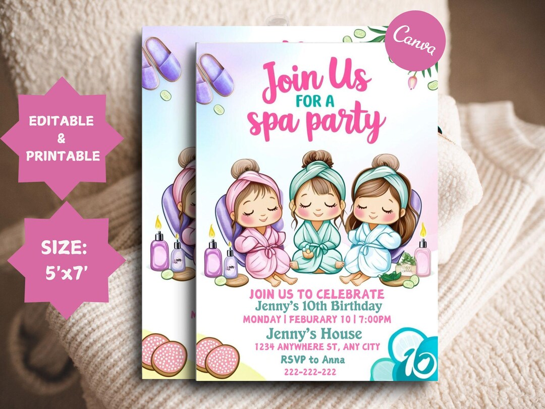 Spa Party Invitation, Spa Girls Birthday Invitation, Tween Birthday Spa ...