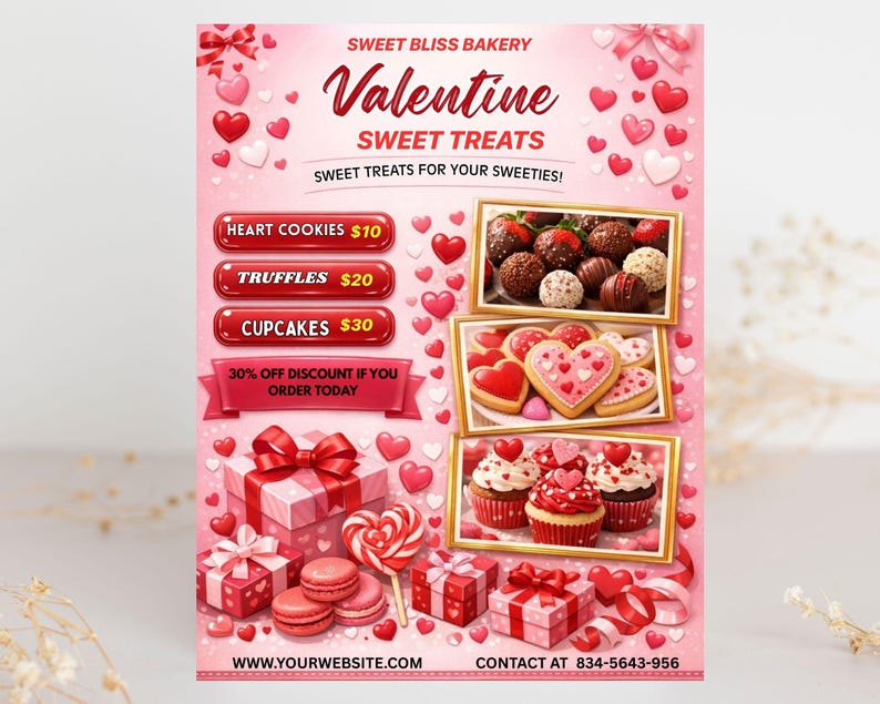 Valentine's Day Bakery Flyer, Sweet Treats Template (canva, Digital ...