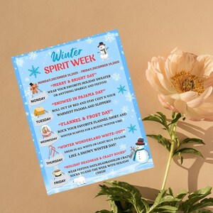 Winter School Spirit Week Itinerary: Editable CANVA Template (8.5x11 ...
