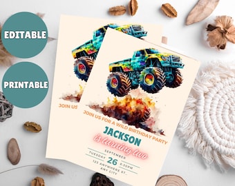 Editable Monster Truck Birthday Invitation Template, Printable Birthday ...