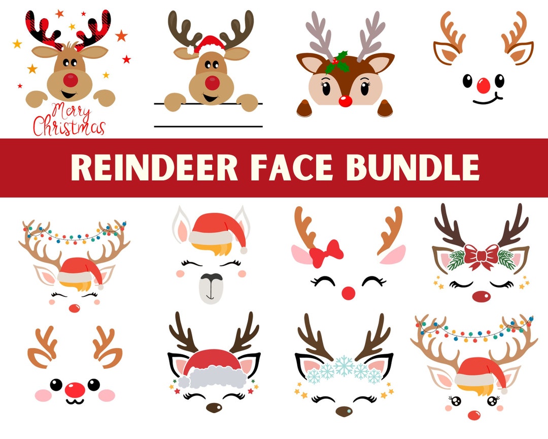 Christmas Reindeer Faces SVG PNG Bundle, Girl Reindeer SVG, Boy ...