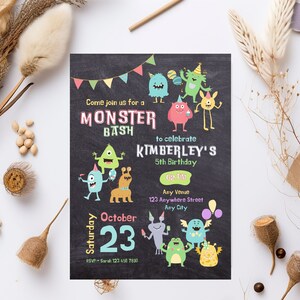 Monster Theme Birthday Party Invitations- Kids Birthday Invitations ...
