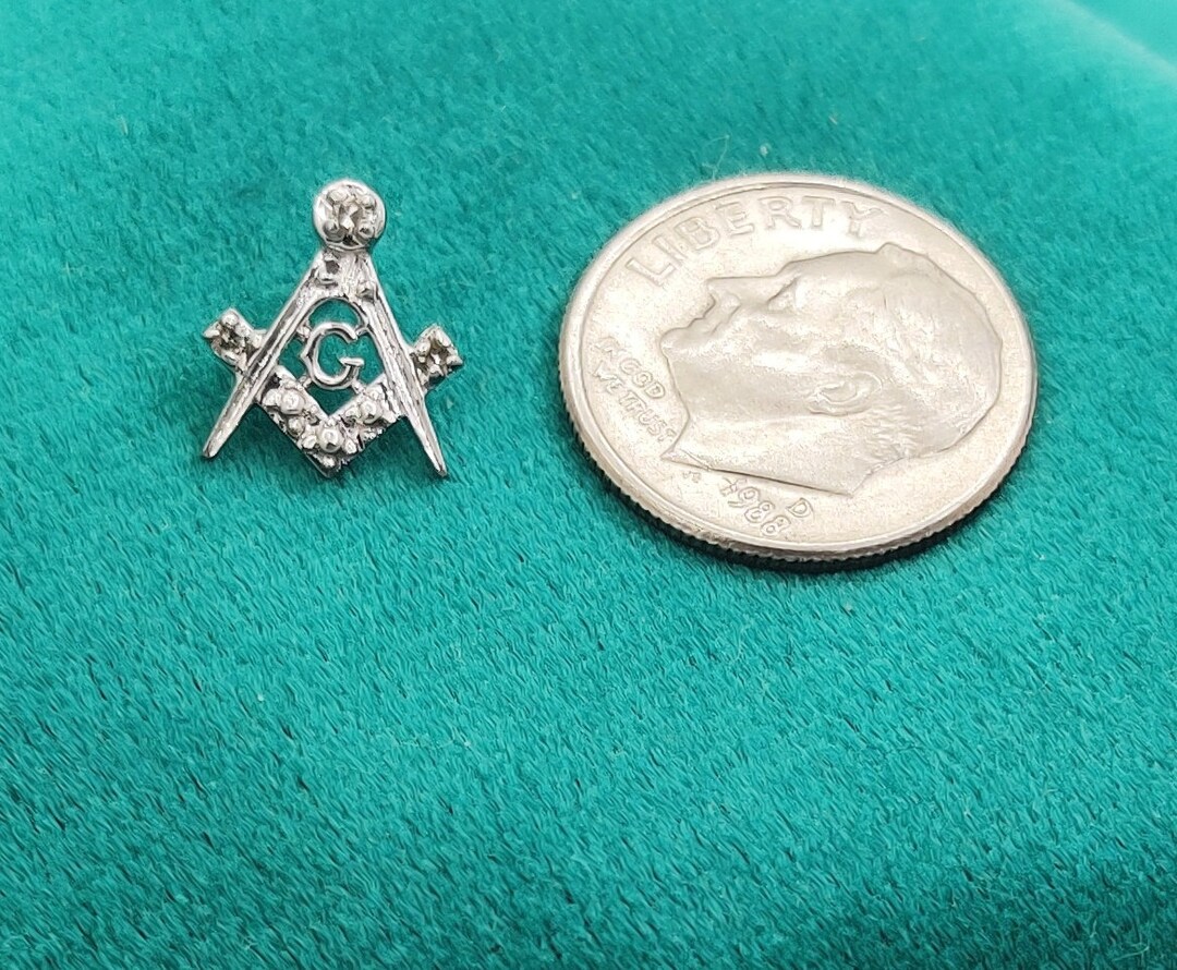 Vintage Masonic Platinum and Diamond Lapel Tack Screw Back Approx. 1/2 ...