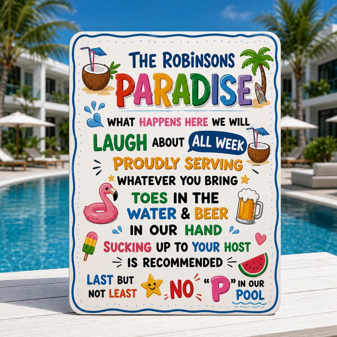 Personalized Pool Rules Sign for Family Paradise Pool Decor, Pool Bar ...