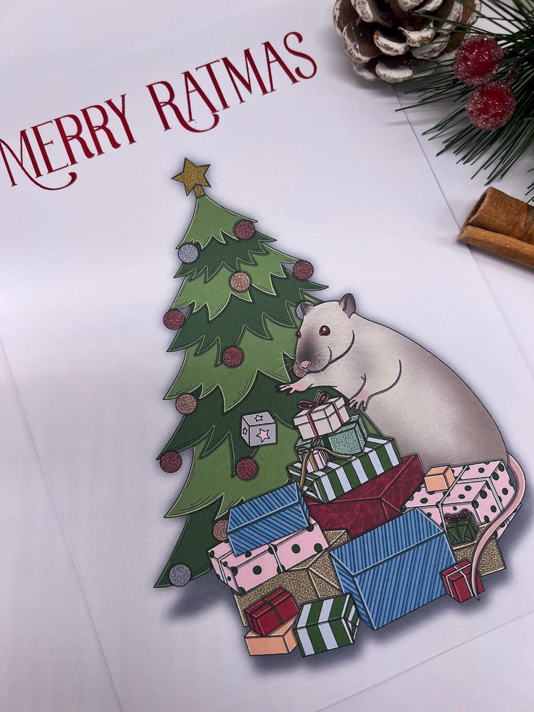 Rat Christmas Card A5 Rat Card Rat Card Foiled Christmas Cards Rats ...