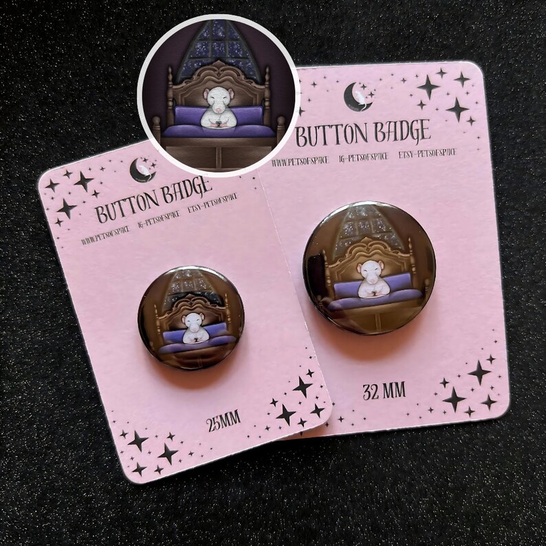 Rat Button Badge | Button Badge | Badge Pins | Sleepy Rattea Button ...