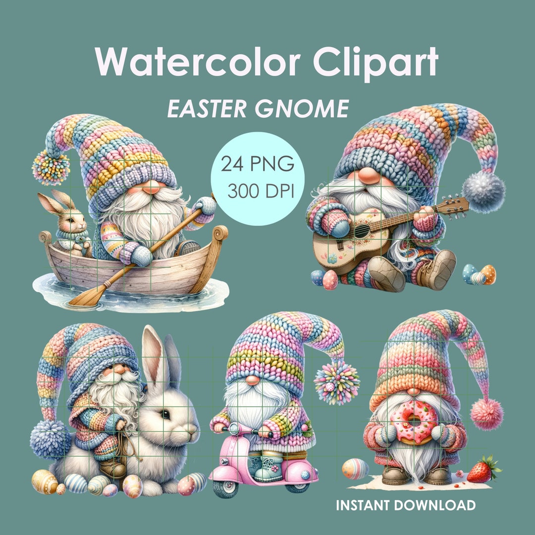 Easter Gnome Clipart Bundle, Gnome Bunnies Egg Hunting Garden Clipart ...